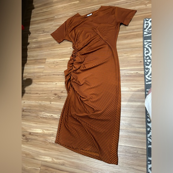 Zara | Dresses | Zara Striped Rust Maxi Dress With Ruched Side Size Xl ...